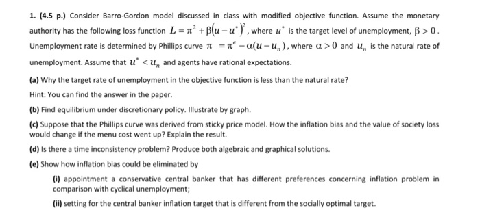 1. (4.5 p.) Consider Barro-Gordon model discussed in | Chegg.com