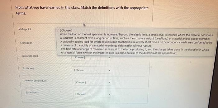 Solved Please match each term with a definition from the | Chegg.com