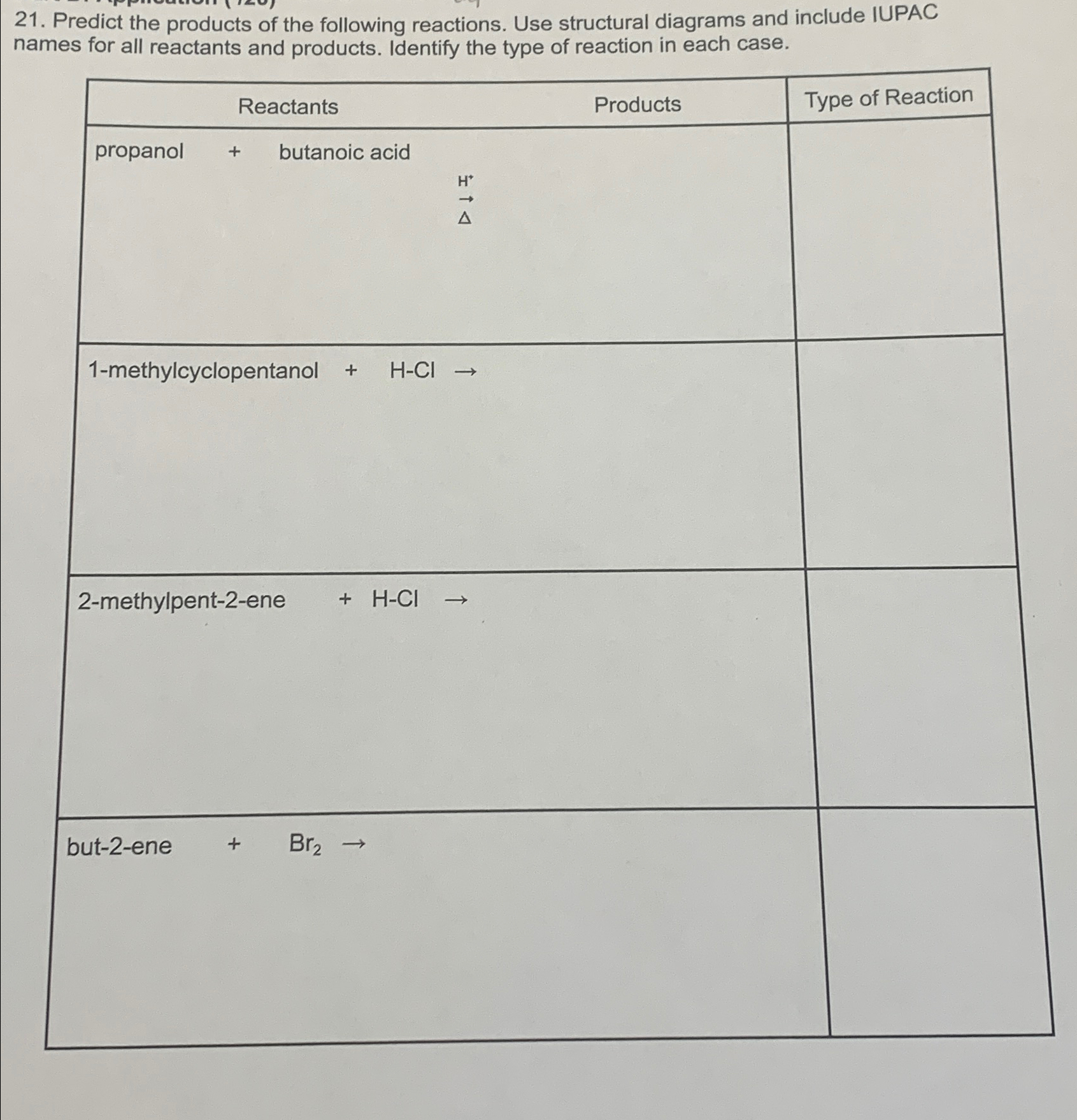 Solved Predict the products of the following reactions. Use | Chegg.com