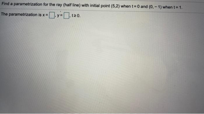 Solved Find a parametrization for the ray (half line) with | Chegg.com