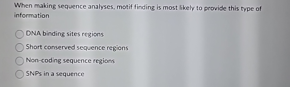 Solved When making sequence analyses, motif finding is most | Chegg.com