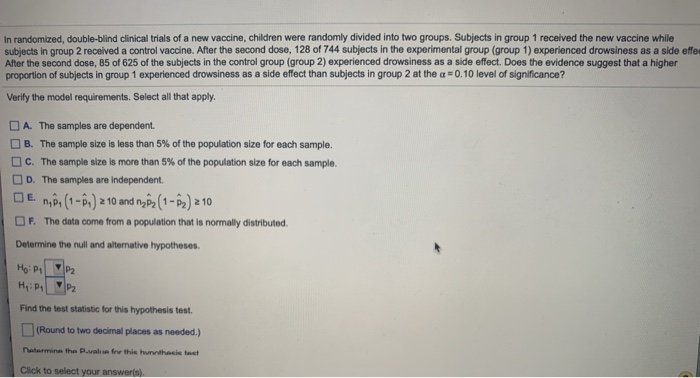 Solved In randomized, double-blind clinical trials of a new | Chegg.com