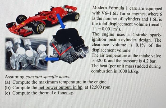 Solved Modern Formula 1 cars are equipped with V6–1.6L | Chegg.com