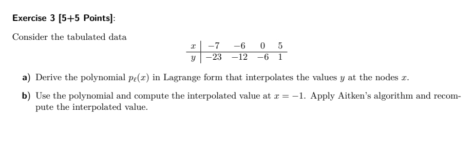 Solved Exercise Points]:Consider the tabulated | Chegg.com