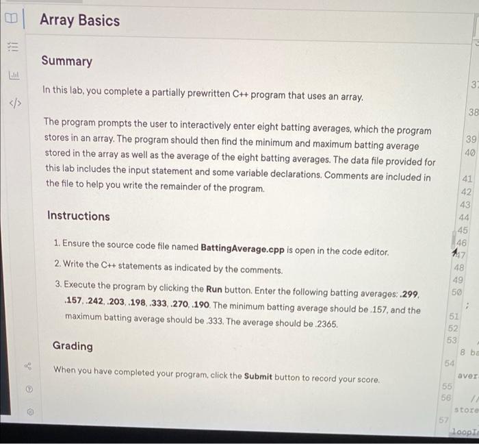 Solved Array Basics in C++needs to be c++ and needs the | Chegg.com