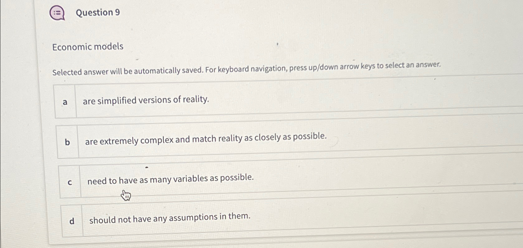 Solved Question 9What is economics modelsSelected answer | Chegg.com