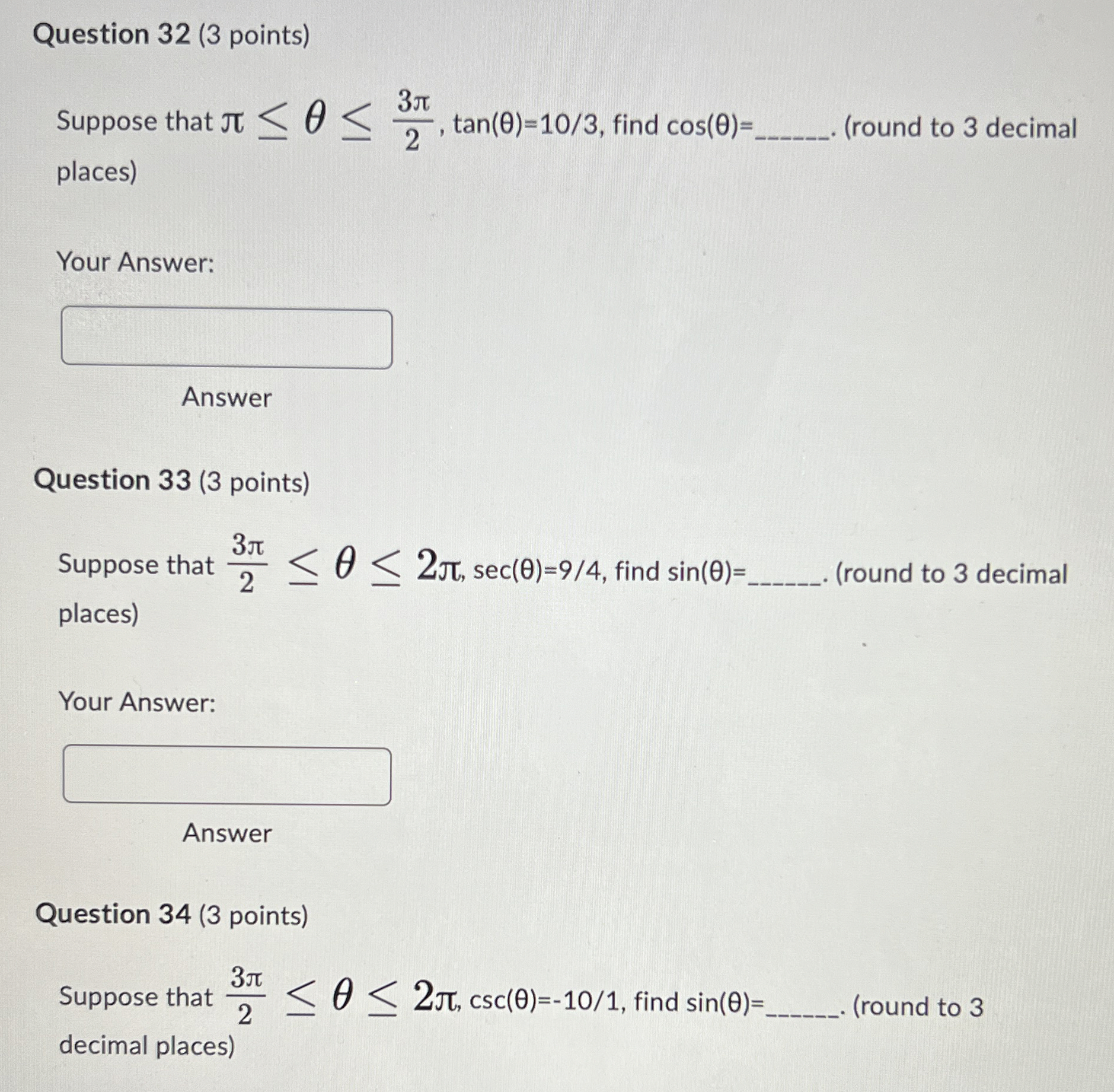 Solved Question 32 (3 ﻿points)Suppose that | Chegg.com