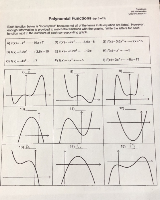 Solved Precale HS Mathematics Unit 7 LAMBO: 01 Polynomial | Chegg.com