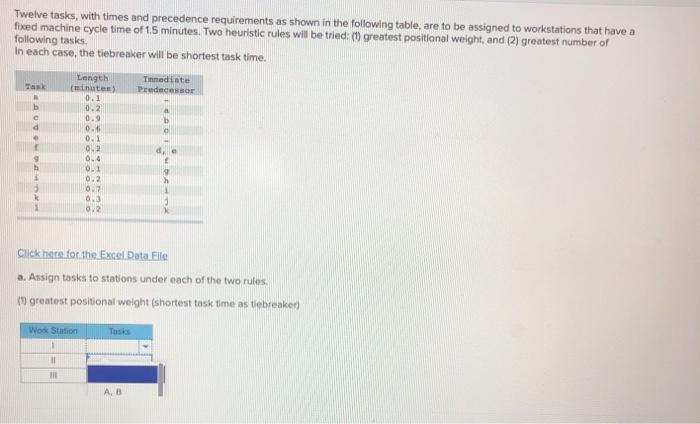 Solved Twelve tasks, with times and precedence requirements | Chegg.com