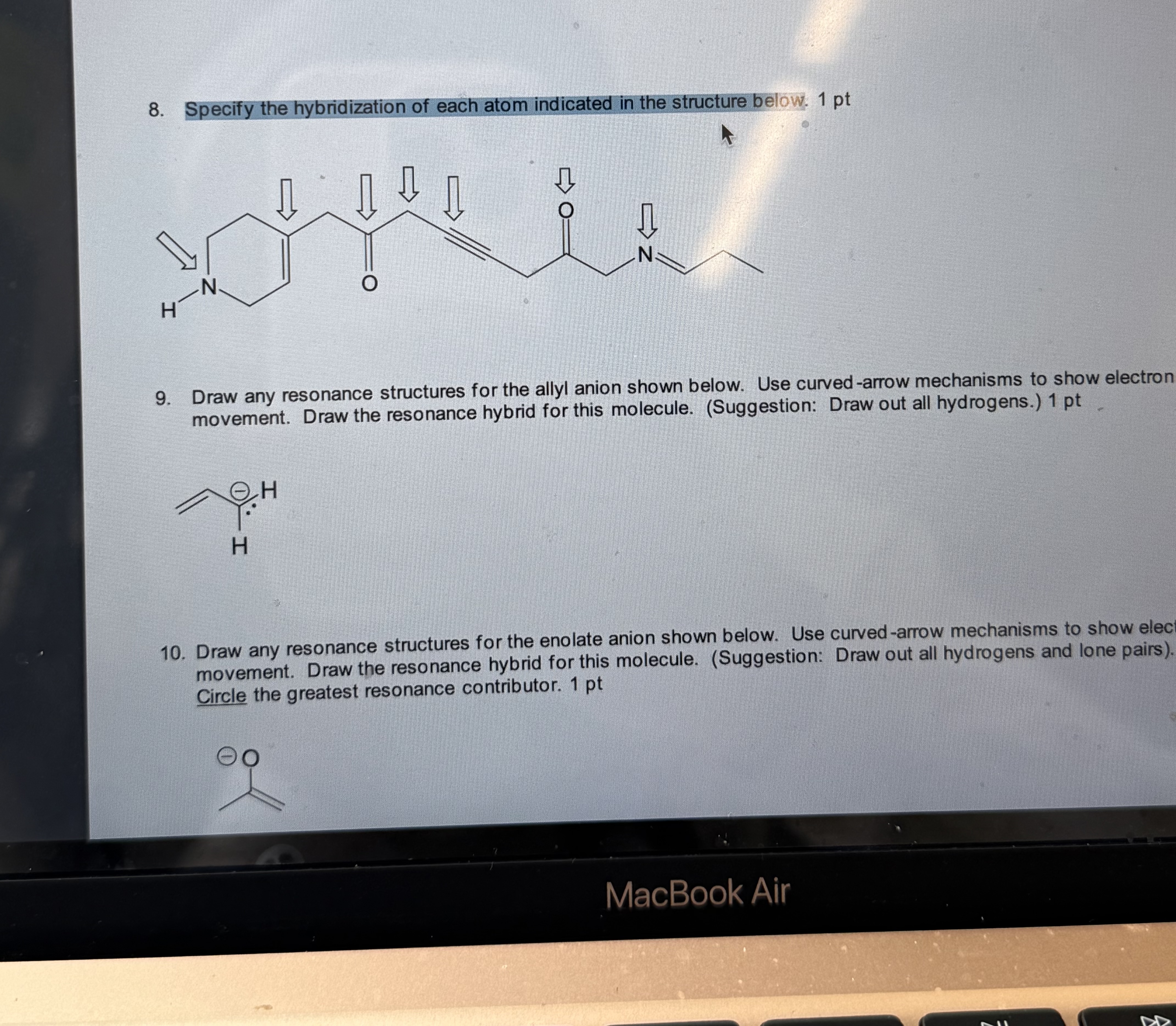 Solved Determine the hybridization for the indicated atoms | Chegg.com