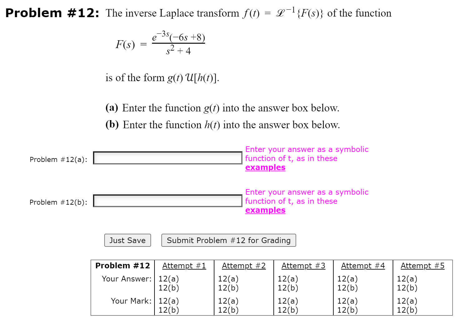Solved Problem # 12: The inverse Laplace transform | Chegg.com