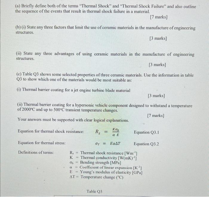 Solved (a) Briefly define both of the terms "Thermal Shock" | Chegg.com
