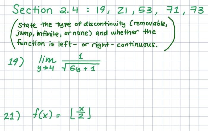 Solved Section 2.4 : State the type of discontinuity | Chegg.com
