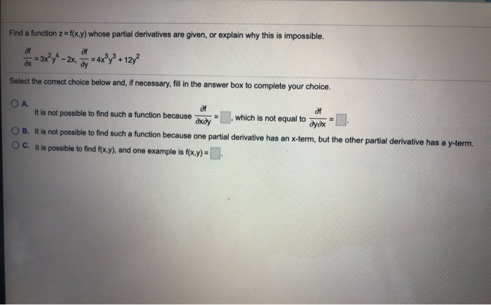 Solved Find a function z=f(x,y) whose partial derivatives | Chegg.com