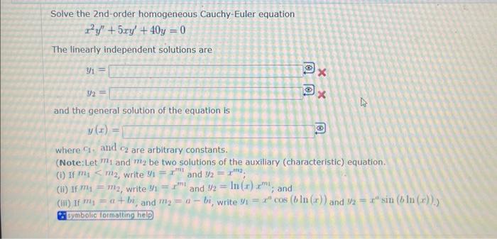 Solved Solve the 2nd-order homogeneous Cauchy-Euler equation | Chegg.com