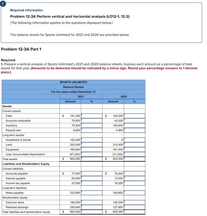 Solved Required information Problem 12-3A Perform vertical | Chegg.com