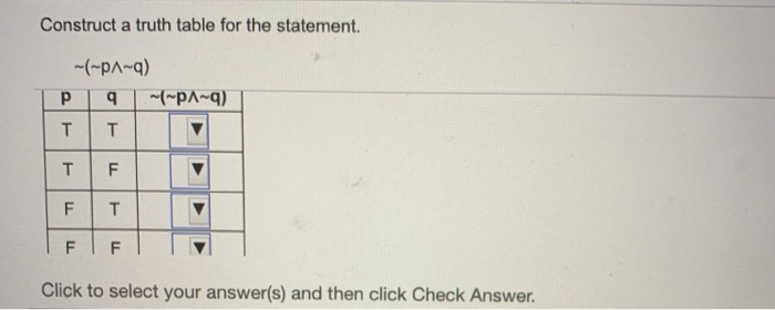 Solved Construct a truth table for the following statement. | Chegg.com