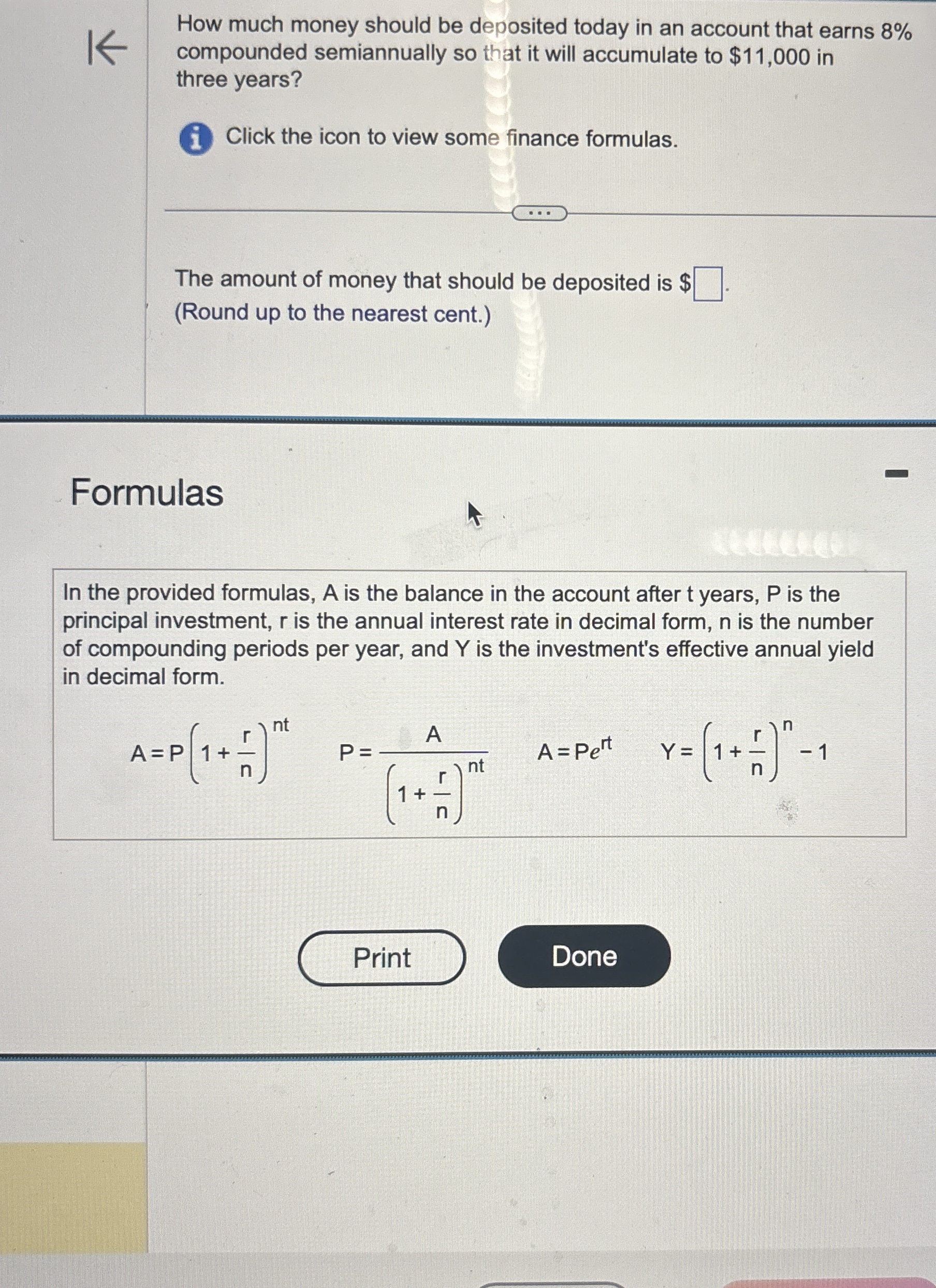 Solved FormulasIn the provided formulas, A ﻿is the balance | Chegg.com