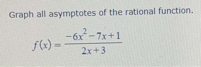 Graph all asymptotes of the rational function. | Chegg.com