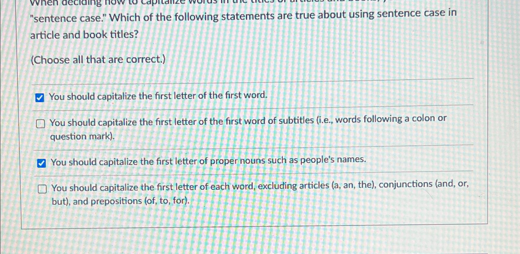 Solved "sentence case." Which of the following statements | Chegg.com