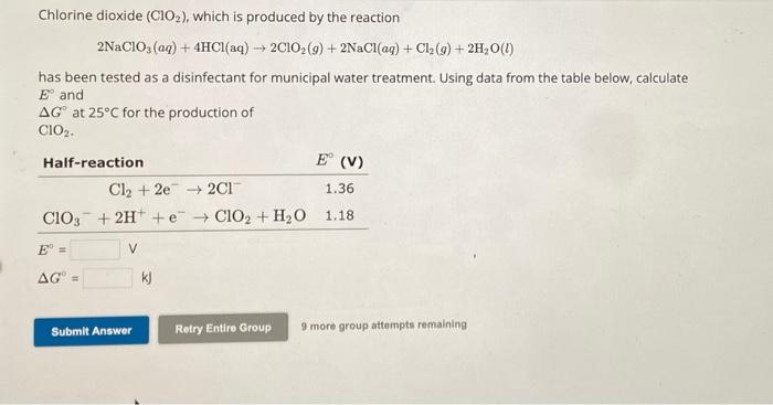 Solved Chlorine dioxide (ClO2), which is produced by the | Chegg.com