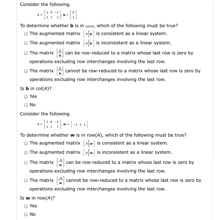 Solved Consider the following. To determine whether b is in | Chegg.com