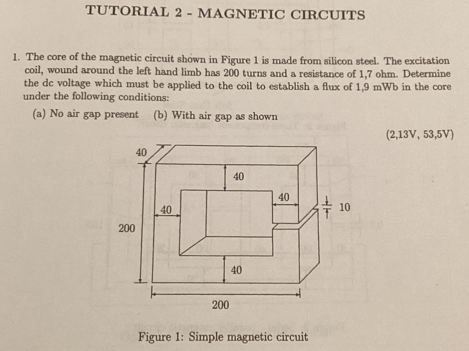 TUTORIAL 2 - ﻿MAGNETIC CIRCUITSThe core of the | Chegg.com