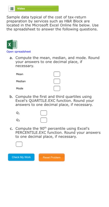 Solved Video Sample data typical of the cost of tax-return | Chegg.com
