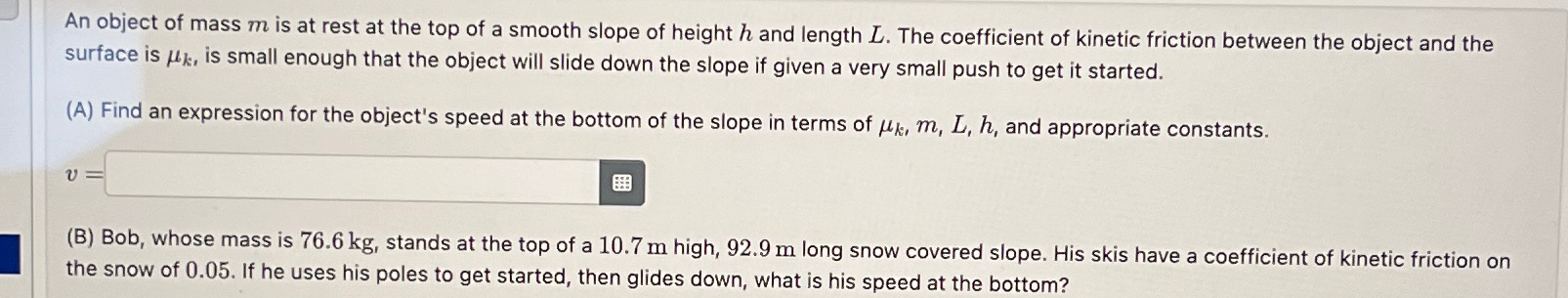 Solved An object of mass m is at rest at the top of a smooth | Chegg.com