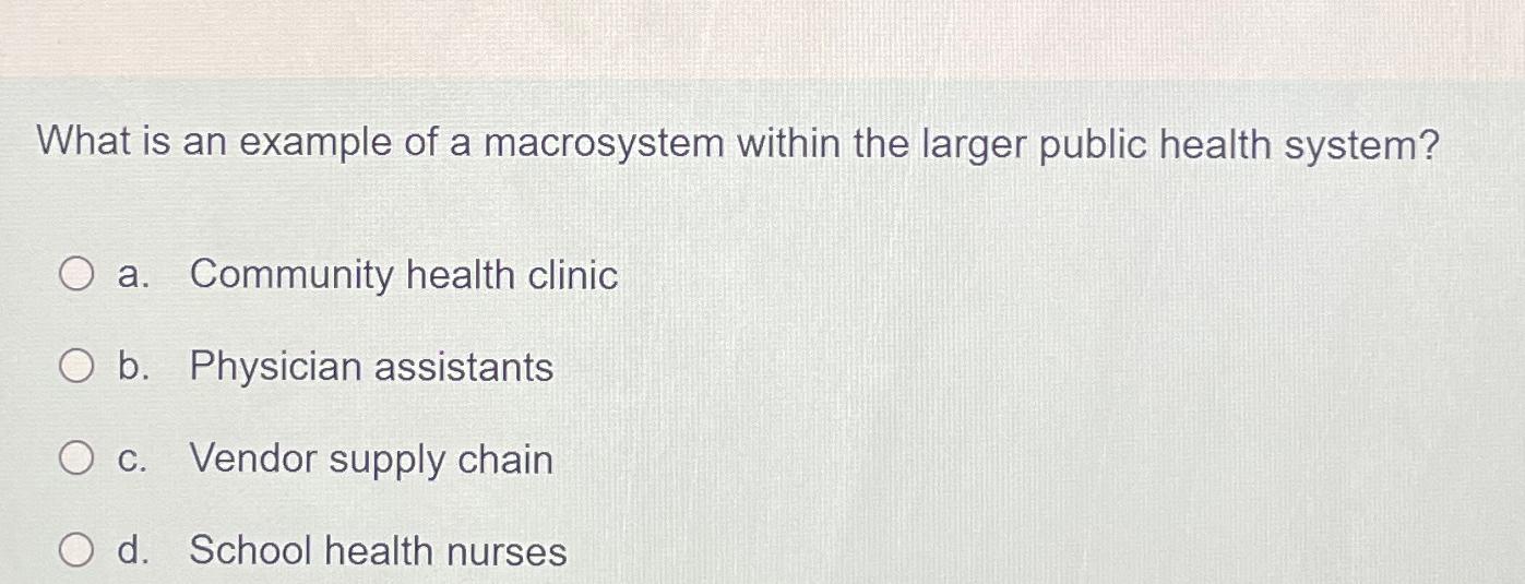 Solved What is an example of a macrosystem within the larger | Chegg.com