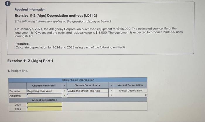 Solved Required information Exercise 11-2 (Algo) | Chegg.com