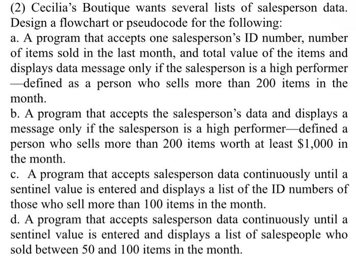 Solved (2) Cecilia's Boutique wants several lists of | Chegg.com