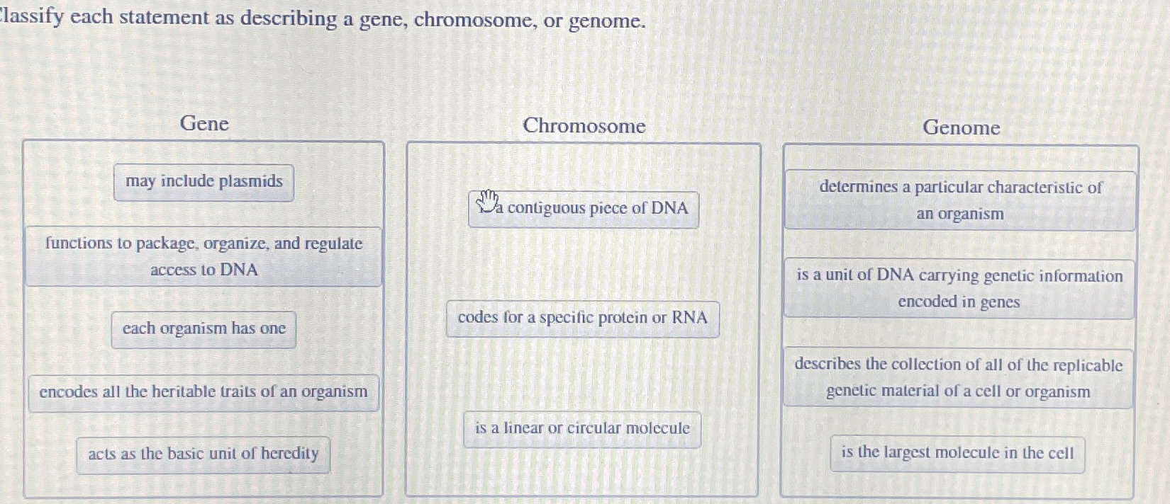 Solved lassify each statement as describing a gene, | Chegg.com