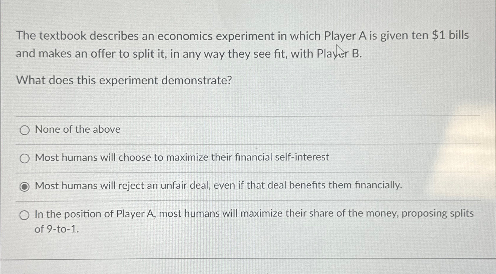 Solved The textbook describes an economics experiment in | Chegg.com
