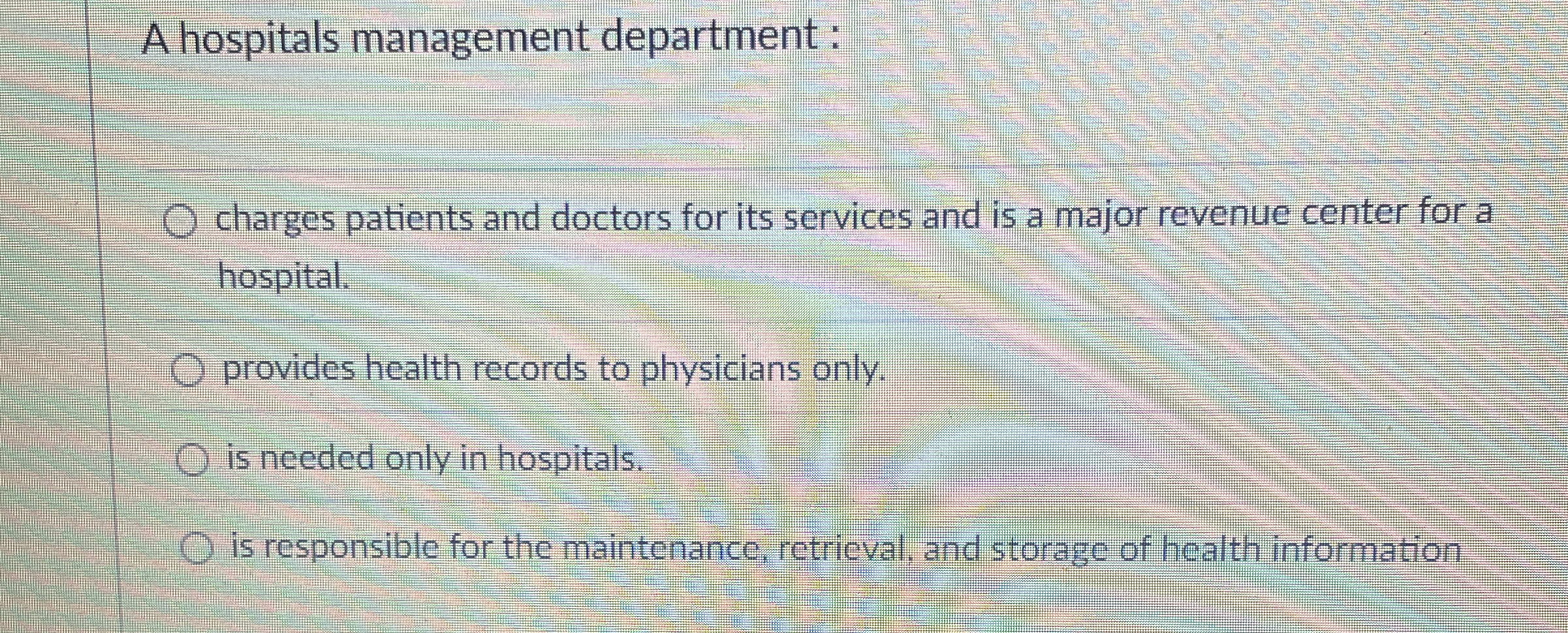 Solved A hospitals management department :charges patients | Chegg.com