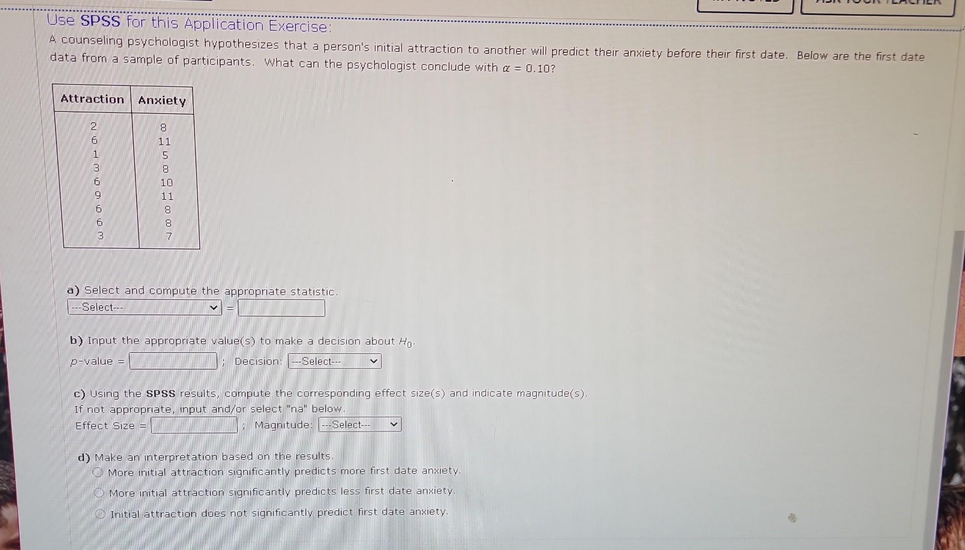 Solved Use SPSS for this Application Exercise: A counseling | Chegg.com