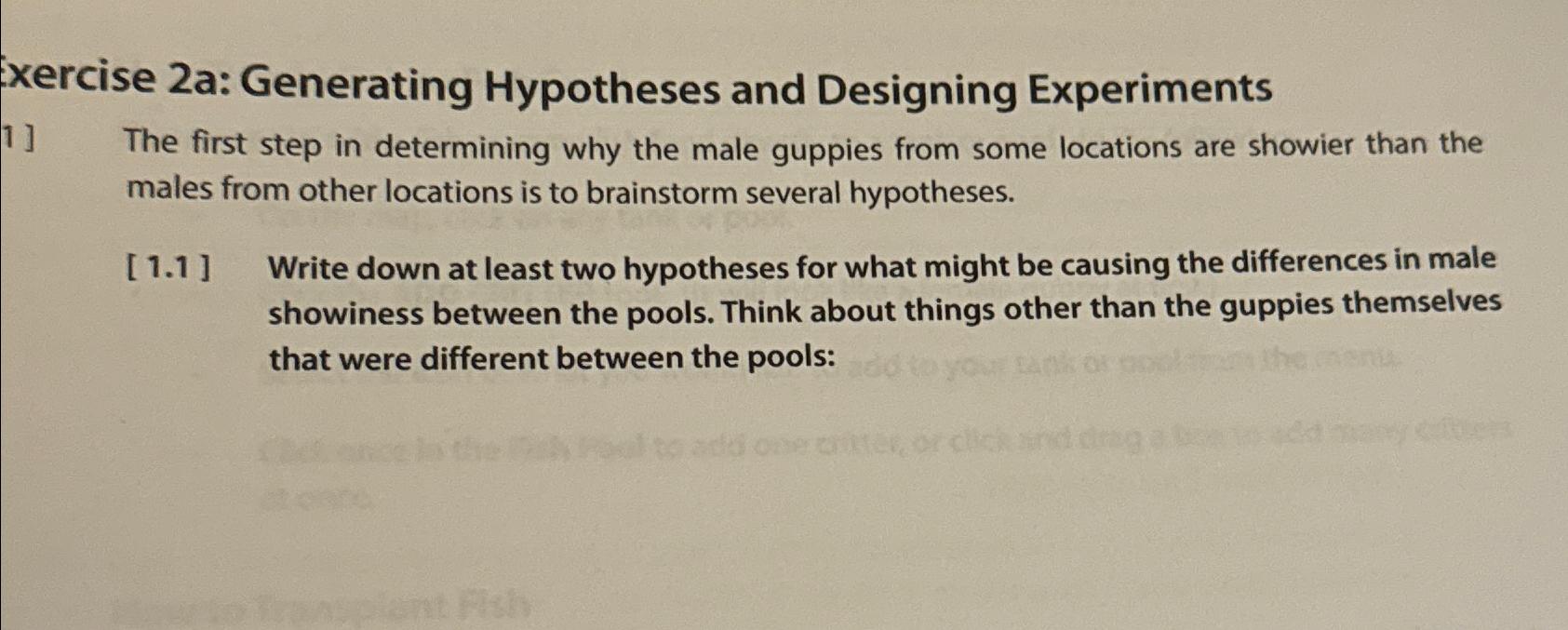 Solved xercise 2a: Generating Hypotheses and Designing | Chegg.com