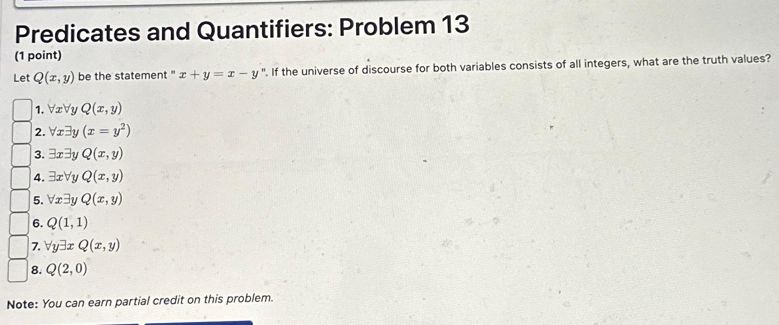 Solved Predicates and Quantifiers: Problem 13\\n(1 | Chegg.com