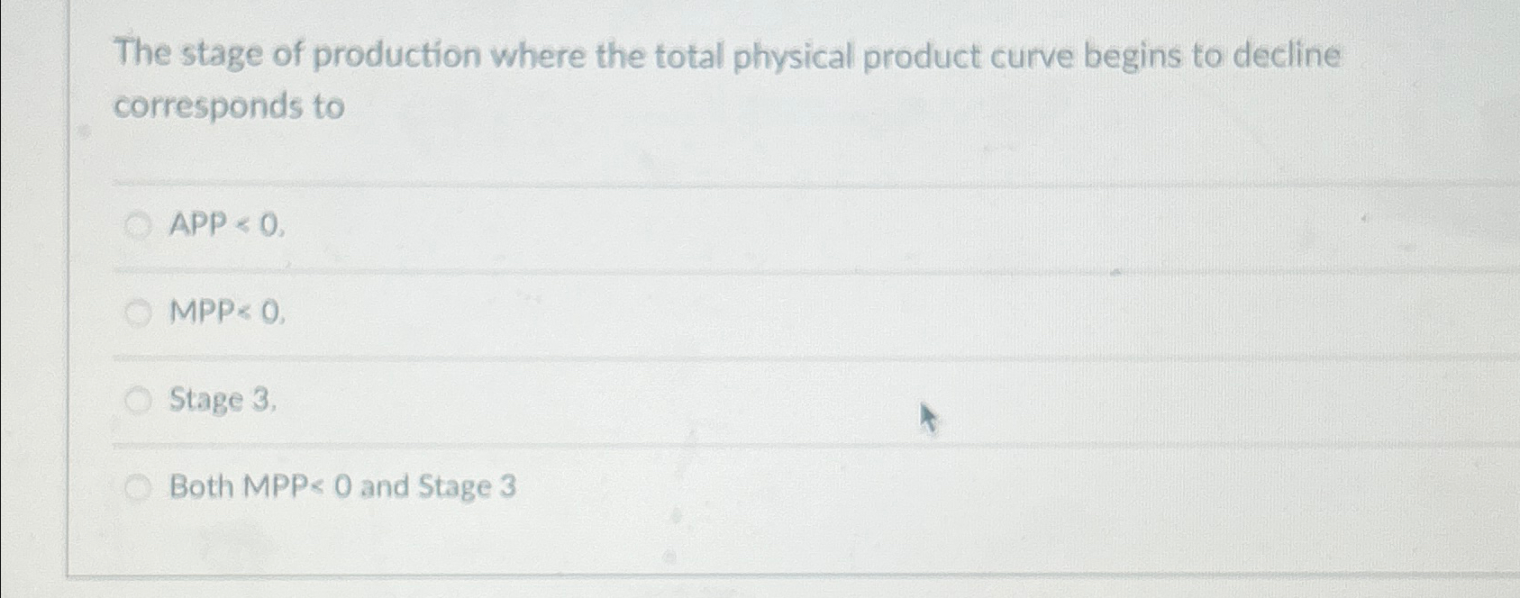 Solved The stage of production where the total physical | Chegg.com