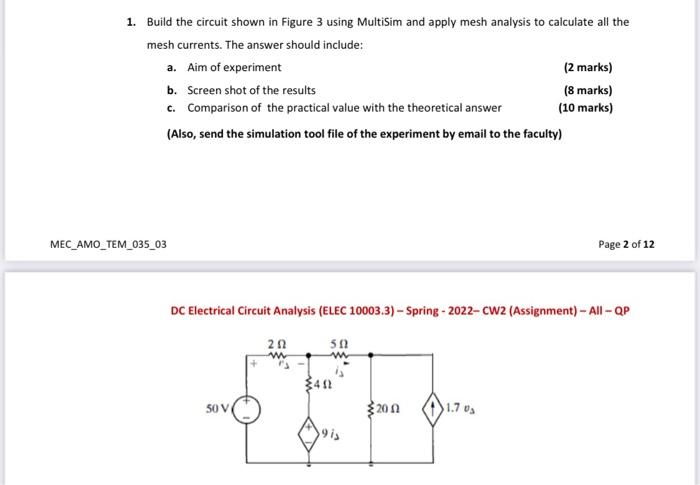 1. Build the circuit shown in Figure 3 using MultiSim | Chegg.com