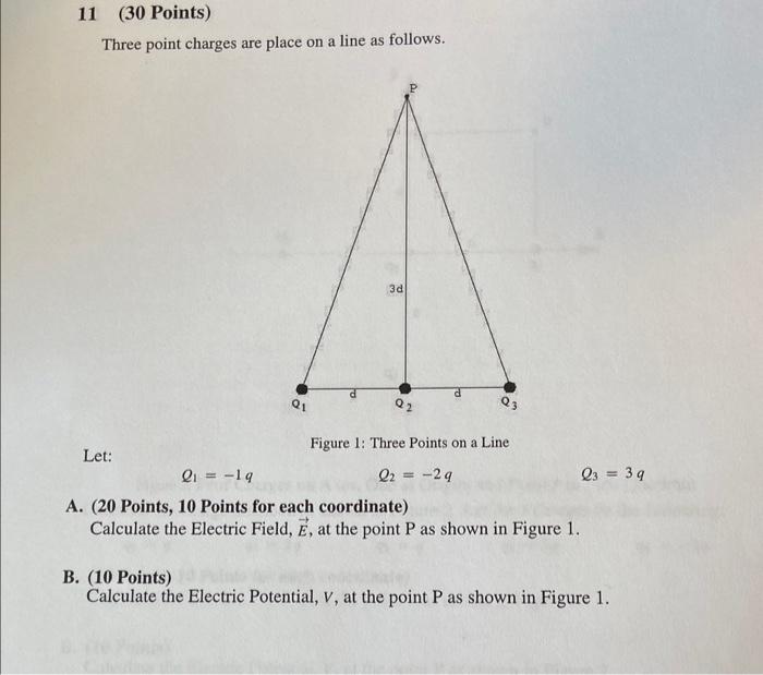 Solved Three point charges are place on a line as follows. | Chegg.com