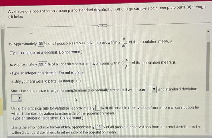 Solved A variable of a population has mean μ and standard | Chegg.com