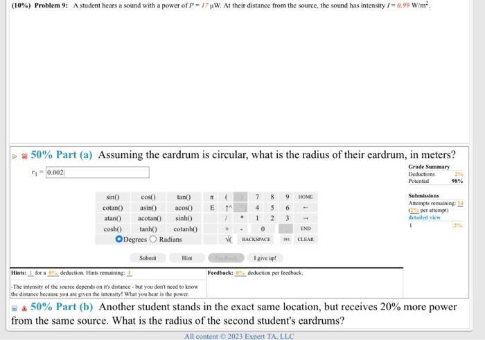 Solved (10\%) Problem 9: A student hears a sound with a | Chegg.com