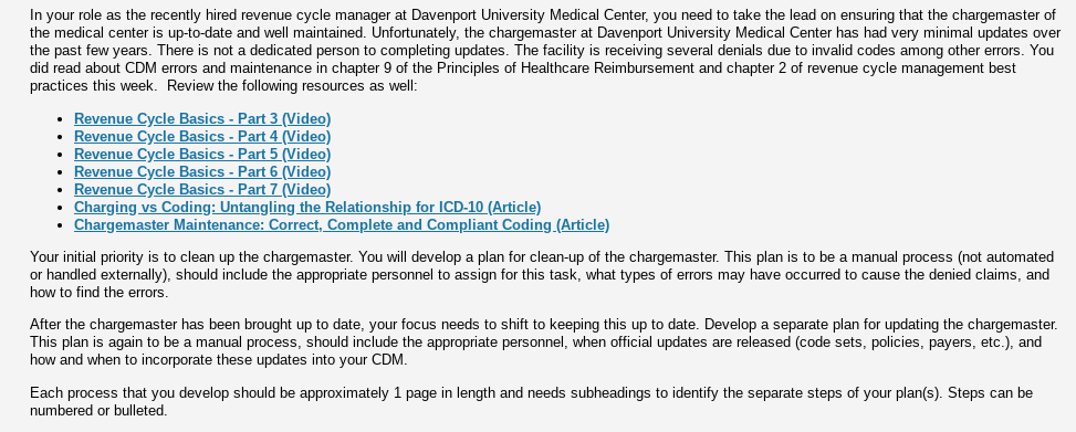 Solved Chargemaster Maintenance: Correct, Complete and | Chegg.com