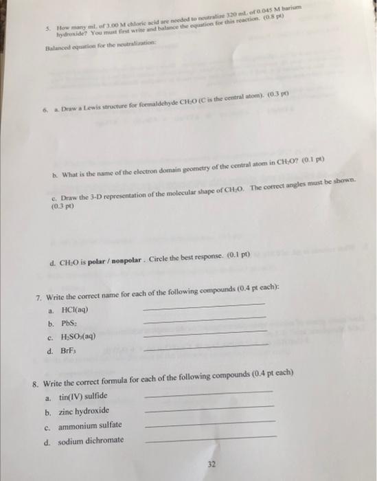Solved Gen Chem I Resiew - Form II Complete each of the | Chegg.com