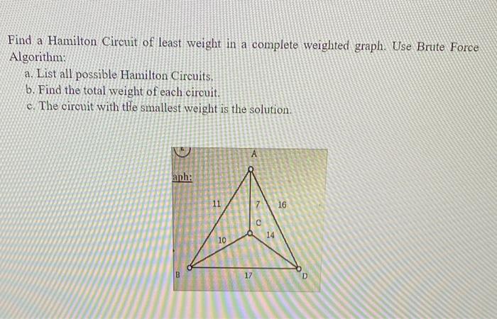 Solved Find a Hamilton Circuit of least weight in a complete | Chegg.com