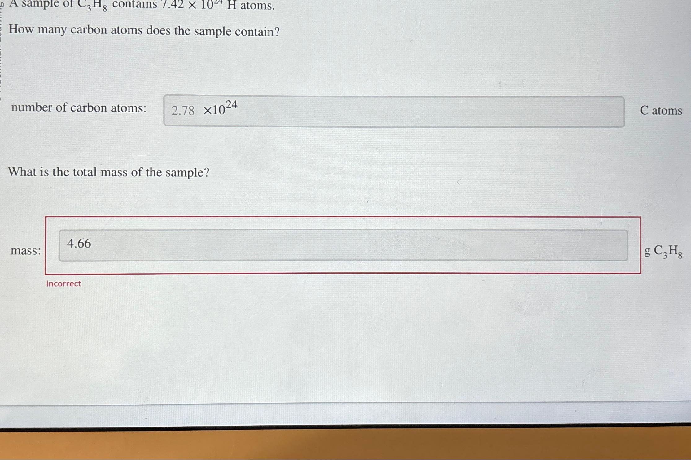 Solved How many carbon atoms does the sample contain?number | Chegg.com