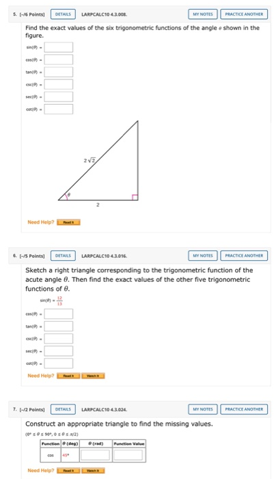 Solved CALCIUDA Match each trigonometric function with its | Chegg.com