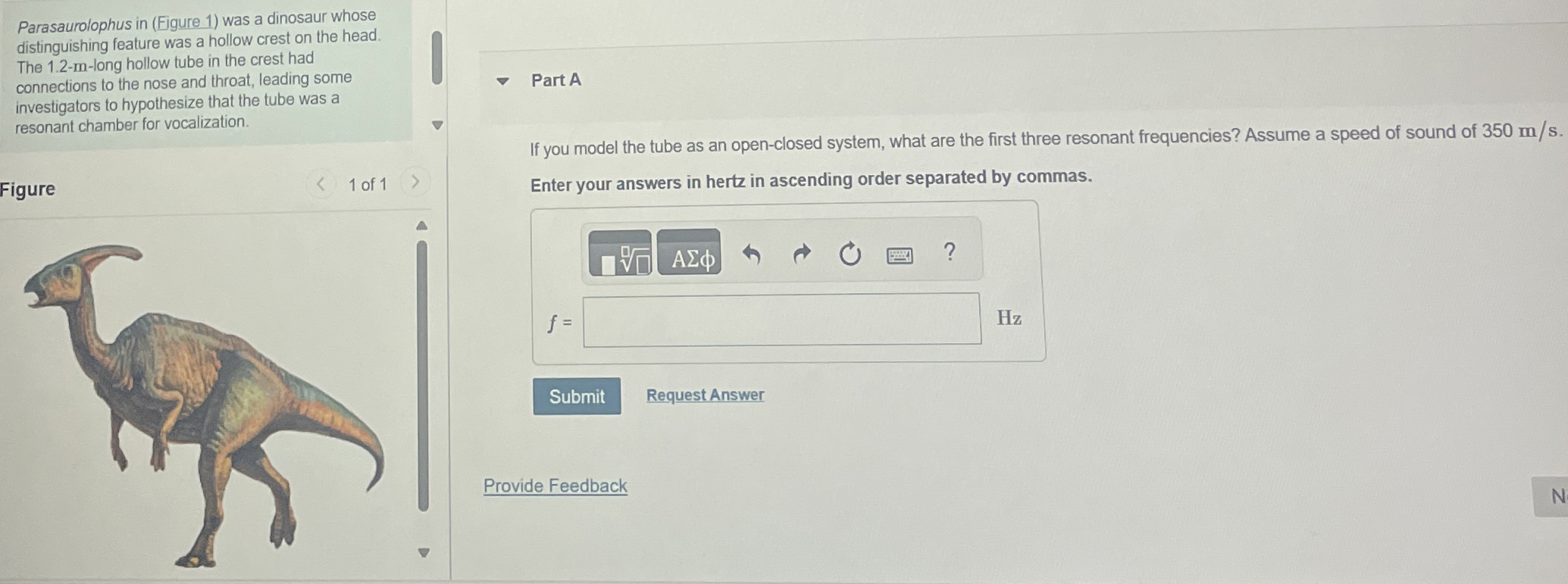Solved Parasaurolophus in (Figure 1) ﻿was a dinosaur whose | Chegg.com