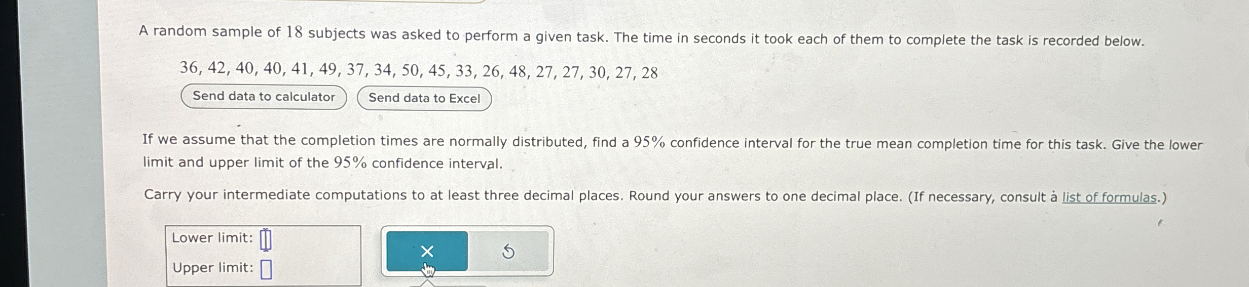 Solved A random sample of 18 ﻿subjects was asked to perform | Chegg.com